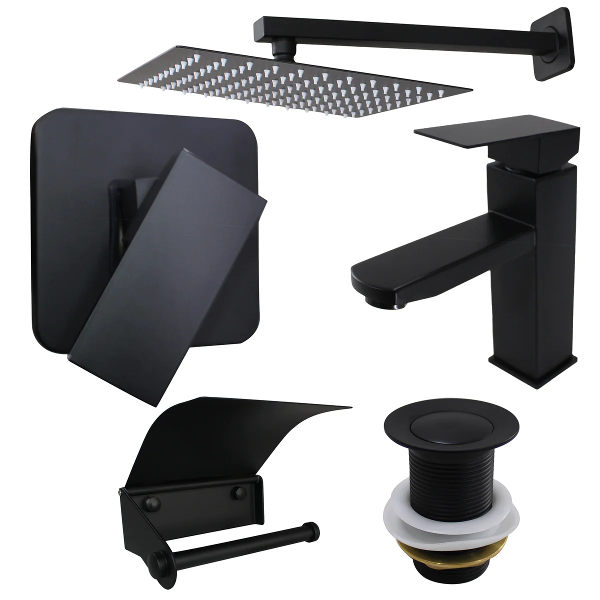 LMA Square Bathroom Accessories Set with Shower Head Arm & Mixer ...